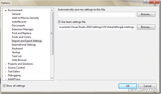 Share the same Visual Studio Settings between Team Members